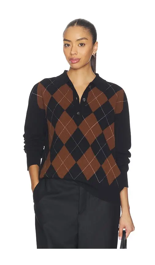 RÓHE Compact Knitted Check Polo - Black Rust Check