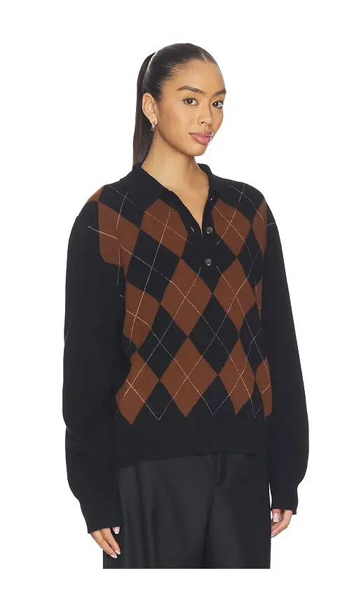 RÓHE Compact Knitted Check Polo - Black Rust Check