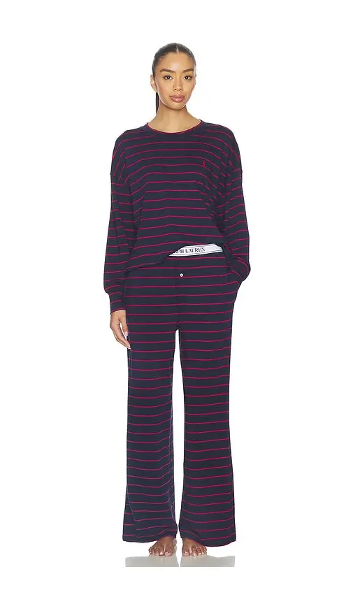 Polo Ralph Lauren Crew Neck Wide Leg Pant Set - Hunter Navy