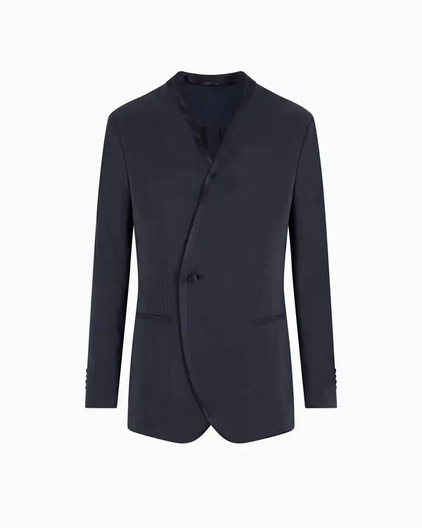 Giorgio Armani Asv Upton Line Washed Silk And Linen Blend Tuxedo Jacket - Black