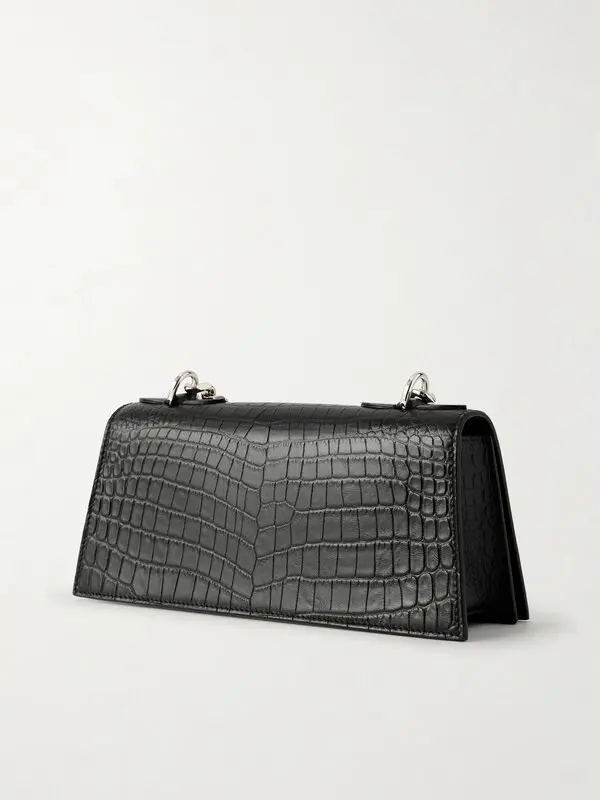 Alexander McQueen Jeweled Satchel Mini Croc-effect Leather Shoulder Bag - Black