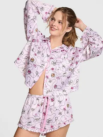 Pink Grw ™ Satin Long-sleeve And Shorts Pajama Set - Print