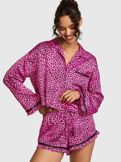 Pink Grw ™ Satin Long-sleeve Short Pajama Set - Print