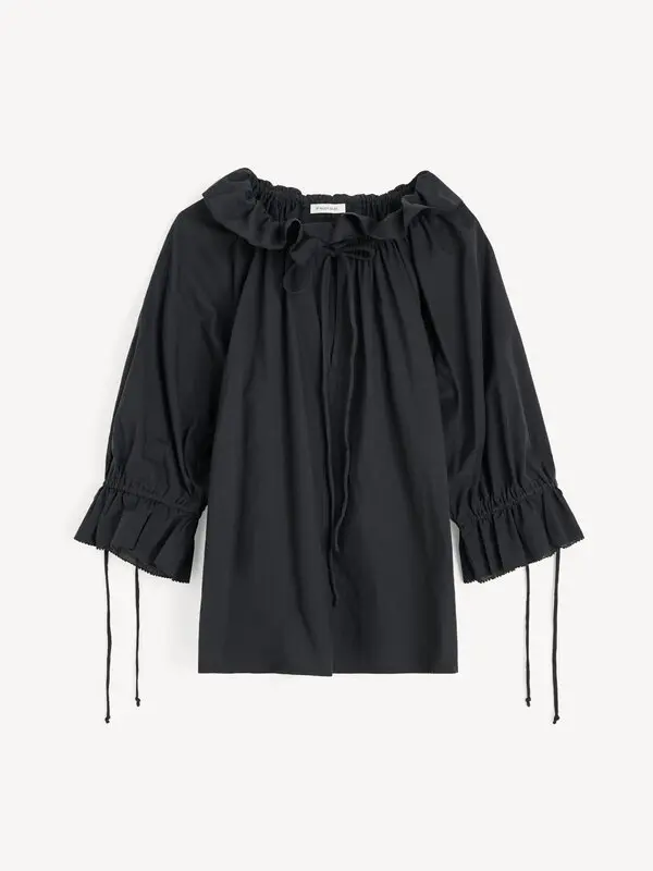 BY MALENE BIRGER Dicte Voile Organic Cotton Blouse - Black