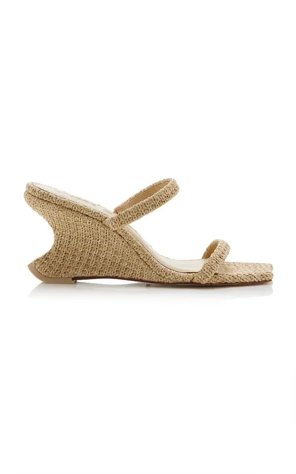 Cult Gaia Raven Raffia Wedge Sandals - Neutral