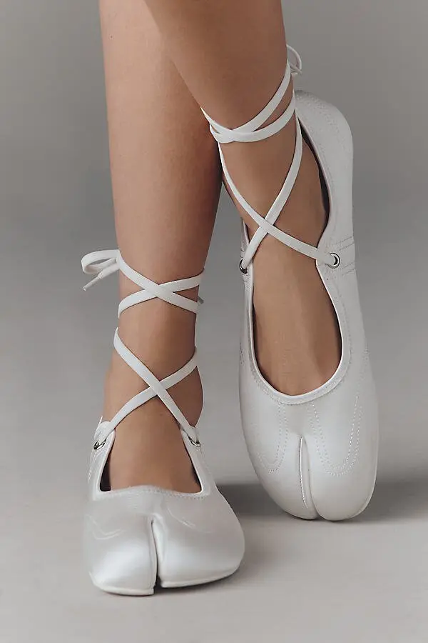 Jeffrey Campbell Saturna Split-toe Lace-up Flats - White Satin