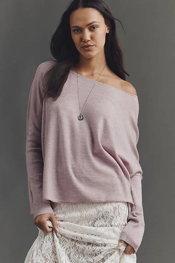 PILCRO Asymmetric Long-sleeve Oversized Pullover Sweater - Lilac