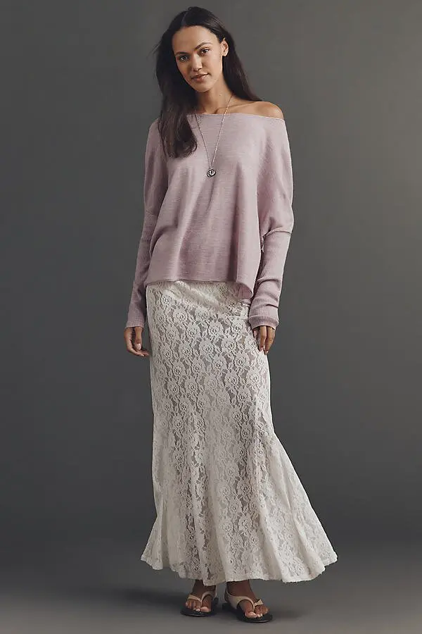 PILCRO Asymmetric Long-sleeve Oversized Pullover Sweater - Lilac