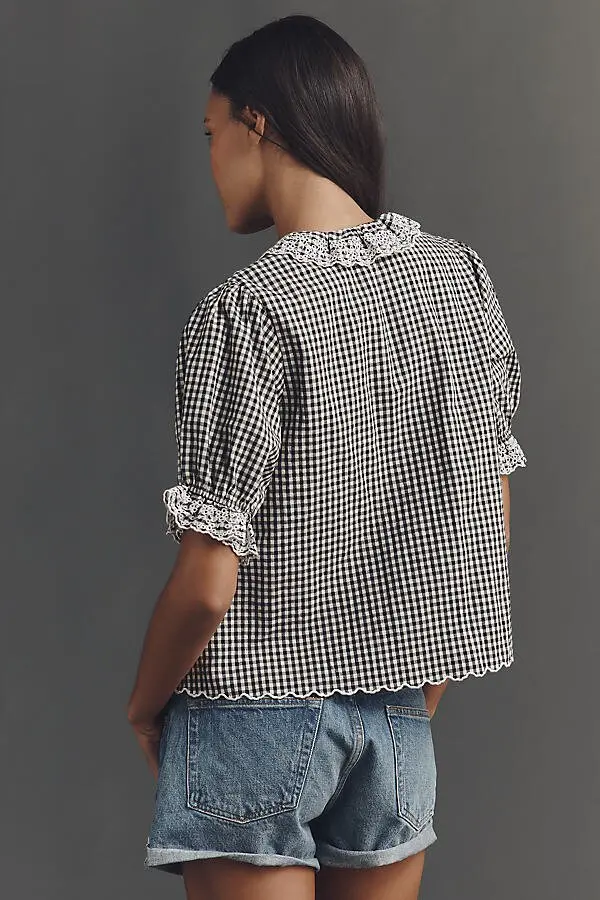 RAISONNEL Gingham Lace Ruffle Top