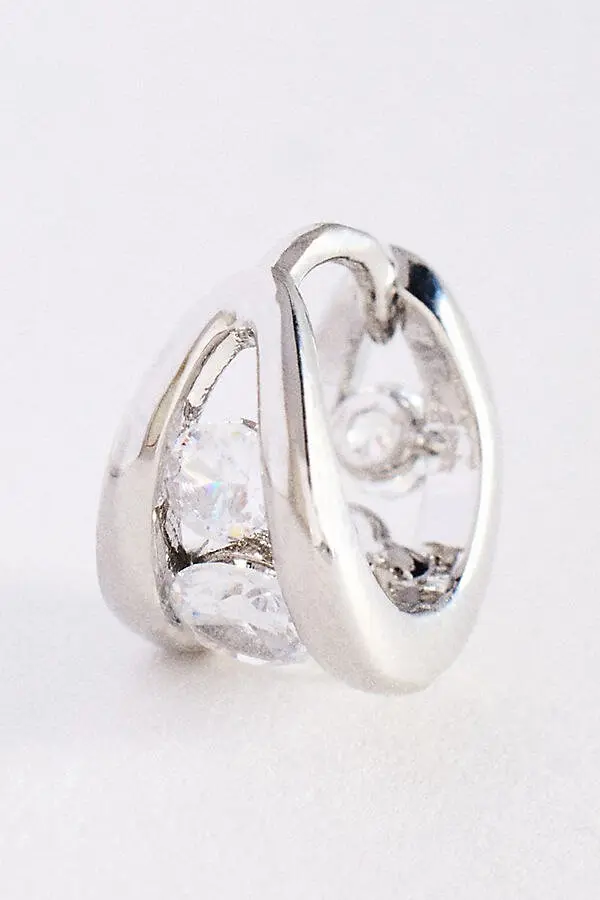 Anthropologie Split Crystal Huggie Hoop Earrings - Silver