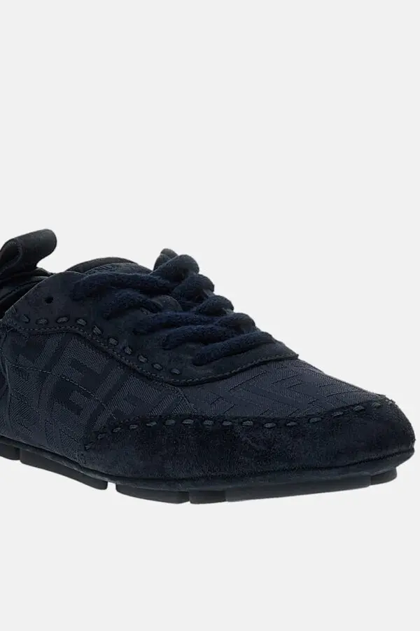 Fendi Suede And Jacquard Nylon Ff Sneakers - Blue