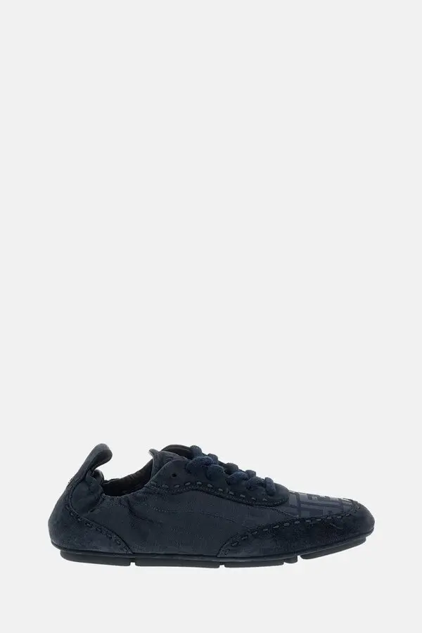 Fendi Suede And Jacquard Nylon Ff Sneakers - Blue