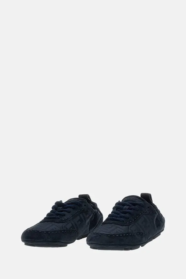Fendi Suede And Jacquard Nylon Ff Sneakers - Blue