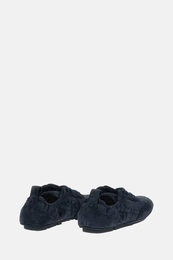 Fendi Suede And Jacquard Nylon Ff Sneakers - Blue