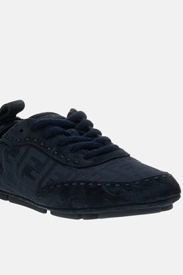 Fendi Suede And Jacquard Nylon Ff Sneakers - Blue
