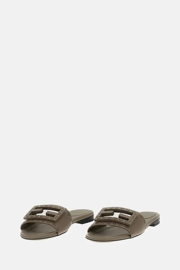 Fendi Leather Ff Baguette Slides