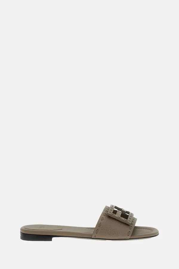 Fendi Leather Slides - Grey
