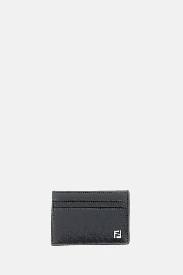 Fendi Leather Card Holder Ff - Black