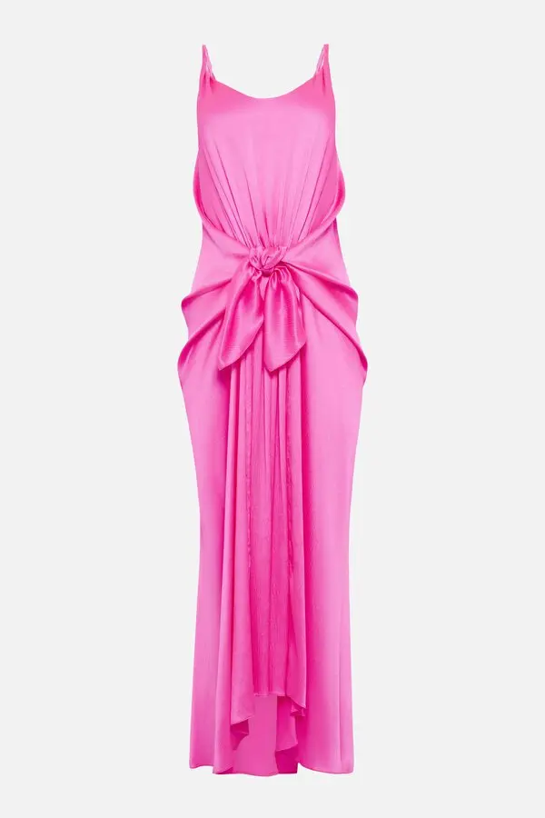 JW Anderson Long Crinkled Dress With Knot Detail - Rose