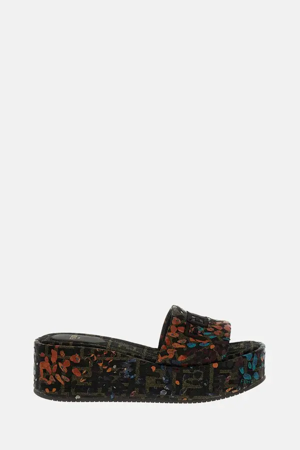 Fendi Ff Jacquard Platform Slides - Multicolor