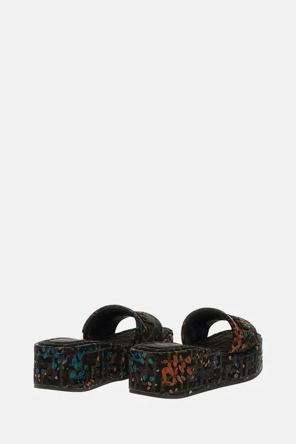 Fendi Ff Jacquard Platform Slides - Multicolor