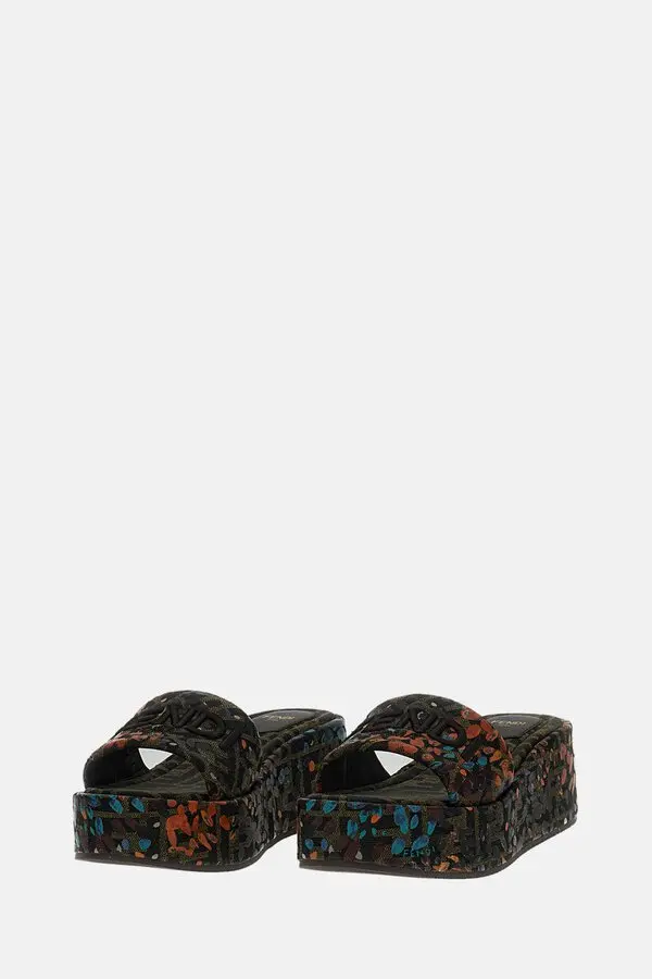 Fendi Ff Jacquard Platform Slides - Multicolor