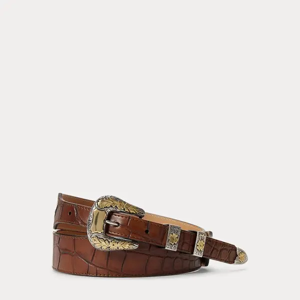 Ralph Lauren Alligator Western Belt - Rl Gold