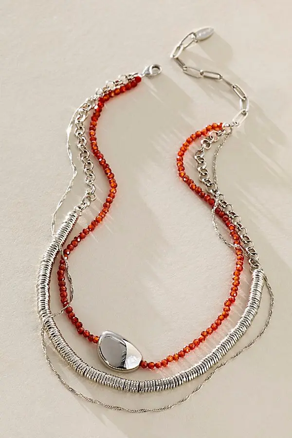 Free People Wes Semiprecious Layer Necklace - Red Jade/silver