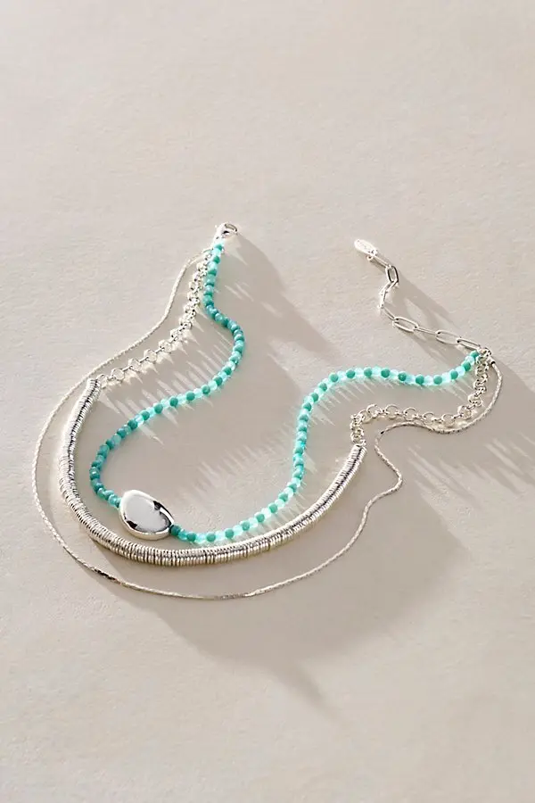 Free People Wes Semiprecious Layer Necklace - Silver With Turq