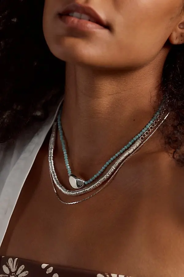 Free People Wes Semiprecious Layer Necklace - Silver With Turq