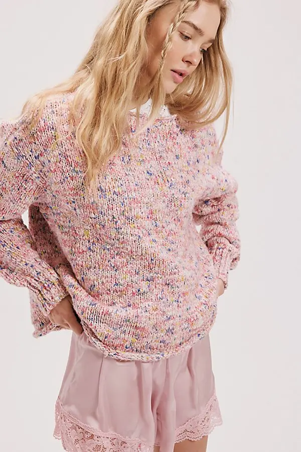 Free People Coastline Space Dye Knit Pullover - Coral Reef Spacedye