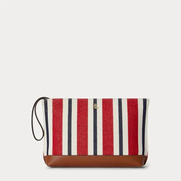 Ralph Lauren Striped Canvas And Leather Large Pouch