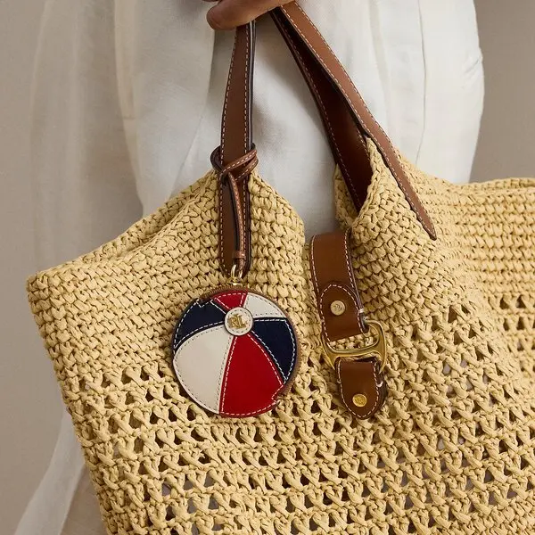 Ralph Lauren Leather Beach Ball Pouch - Lauren Tan/white/festive Red
