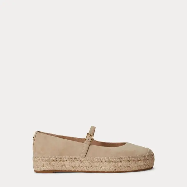 Ralph Lauren Luize Suede Mary Jane Espadrilles - Birch Tan