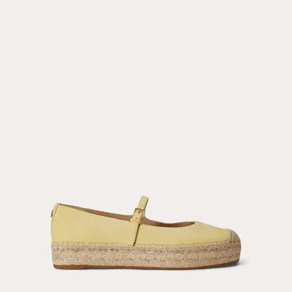 Ralph Lauren Luize Suede Mary Jane Espadrilles - Lemon Sorbet