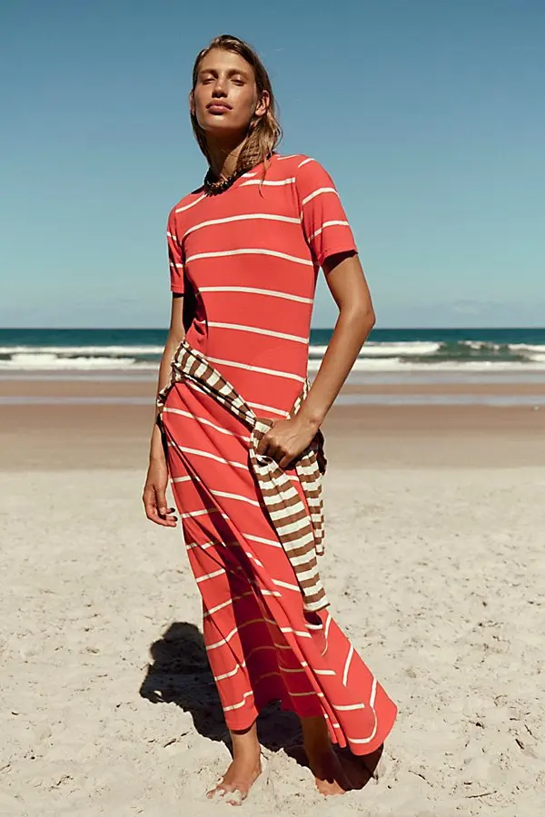 Free People Striped Cotton-jersey Maxi Dress - Watermelon Combo
