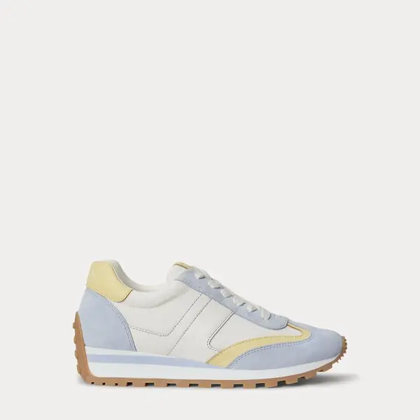 Ralph Lauren Dani Color-blocked Leather Sneaker - White/alpine Blue/lemon