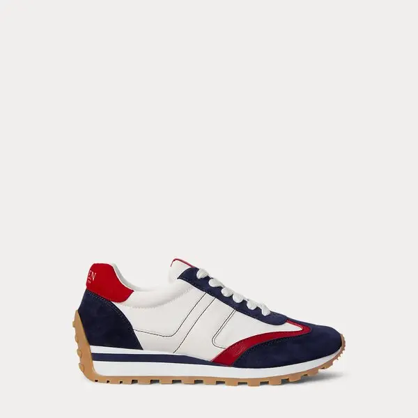 Ralph Lauren Dani Color-blocked Leather Sneaker - White/navy/festive Red