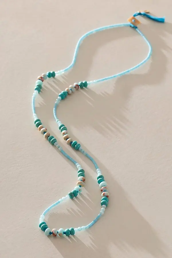 Free People Semiprecious Beaded Necklace - Turquoise