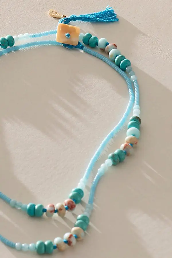 Free People Semiprecious Beaded Necklace - Turquoise