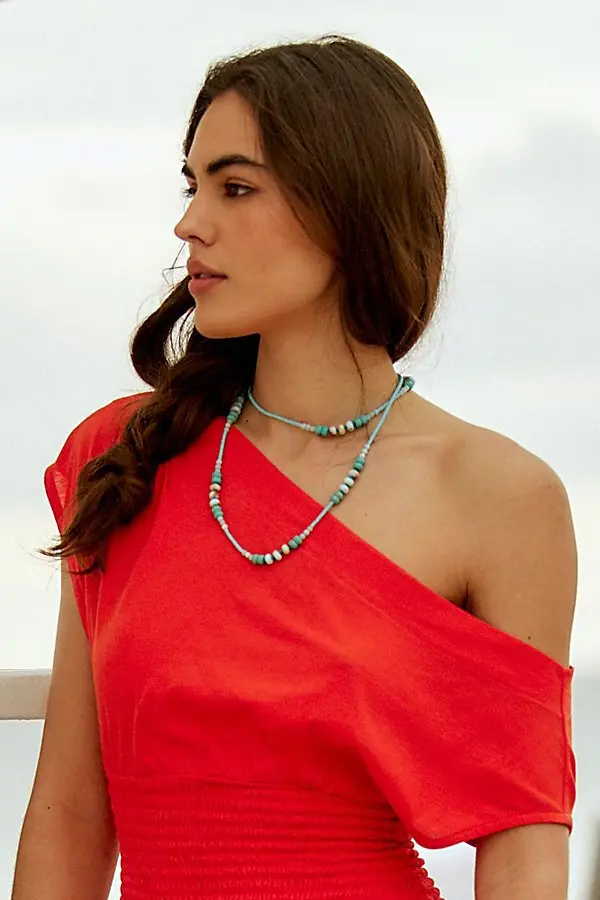 Free People Semiprecious Beaded Necklace - Turquoise