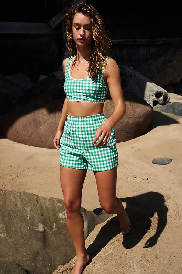 HAMMIES Cabana Boyshort Swim Trunks - Green Gingham