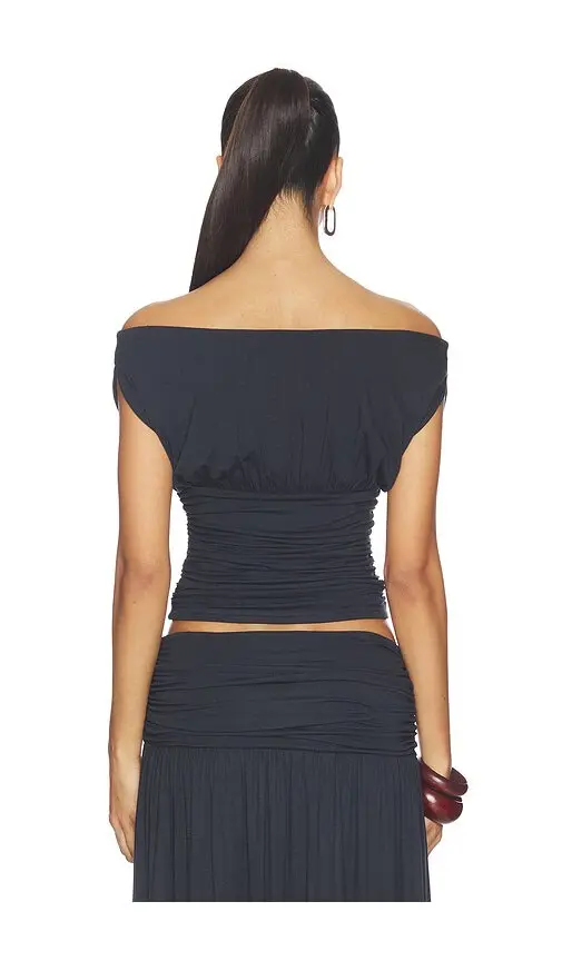 SEVEN WONDERS Off Shoulder Ruched Top - Navy