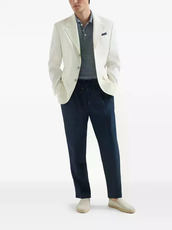 Brunello Cucinelli Linen And Cotton Half English Rib Knit Polo Shirt