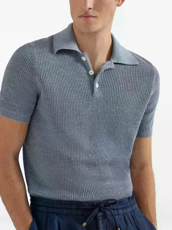 Brunello Cucinelli Linen And Cotton Half English Rib Knit Polo Shirt