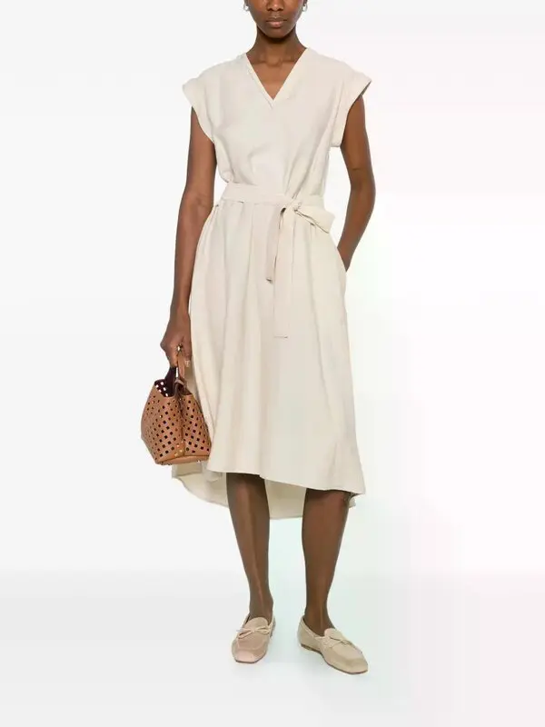 Peserico Belted-waist Midi Dress - Neutrals