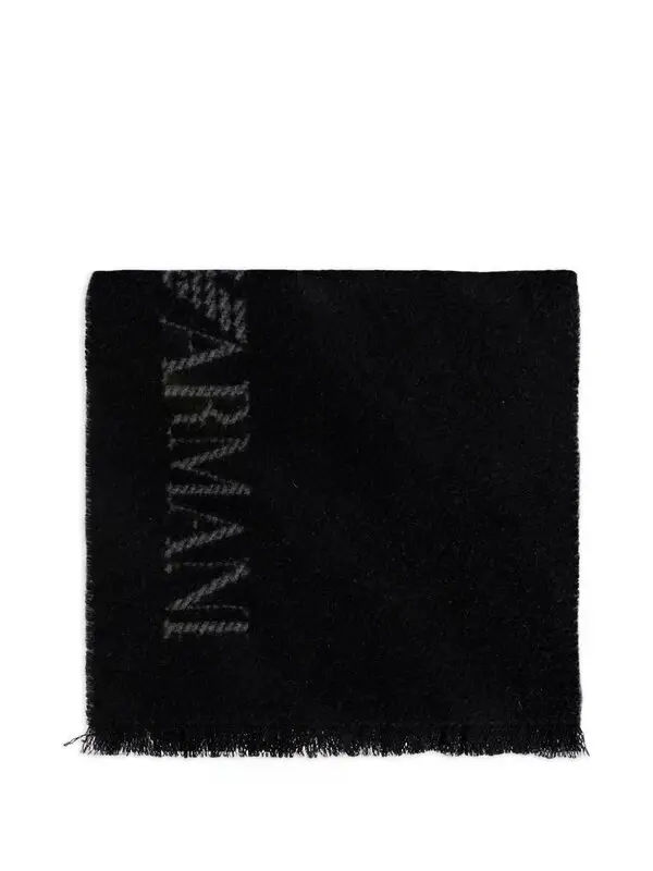 Emporio Armani Logo-detail Fringed Scarf - Black