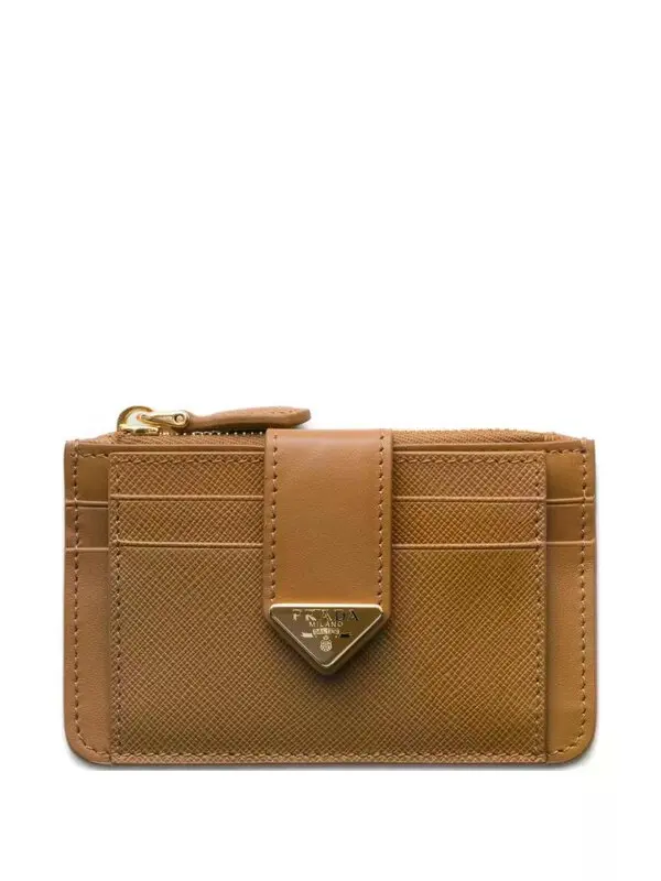 Prada Saffiano And Smooth Leather Card Holder - Neutrals