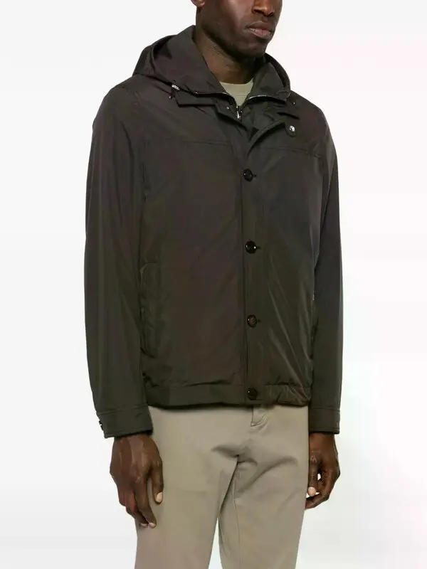 MOORER Button Hooded Jacket - Brown