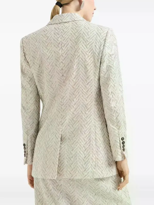 Brunello Cucinelli Linen Maxi Chevron Embroidered Blazer - Neutrals